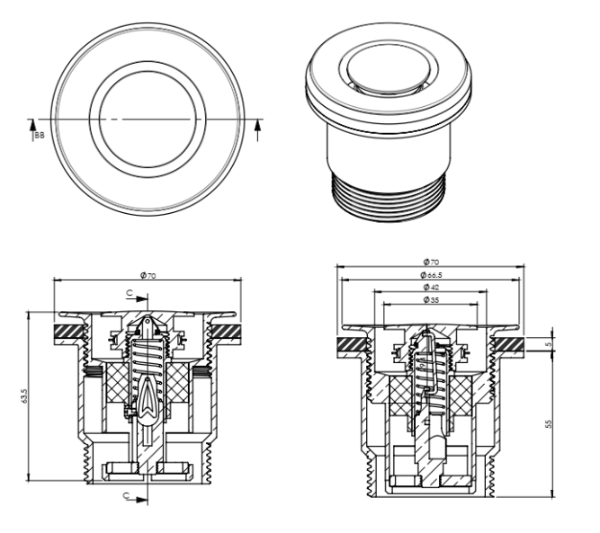 40mm Pop Down Bath Waste Brushed Gold, 21811 – Bathware Direct