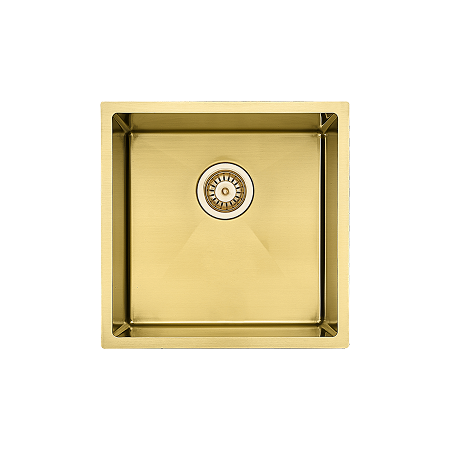 Bella Vista Single Bowl Kitchen Sink - 440 x 440 x 250mm - Brushed Gol ...