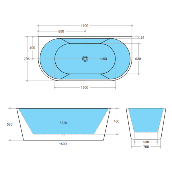 KDK Elivia MBBT-10 Back-to-Wall Matte Black and White Bath – Bathware ...