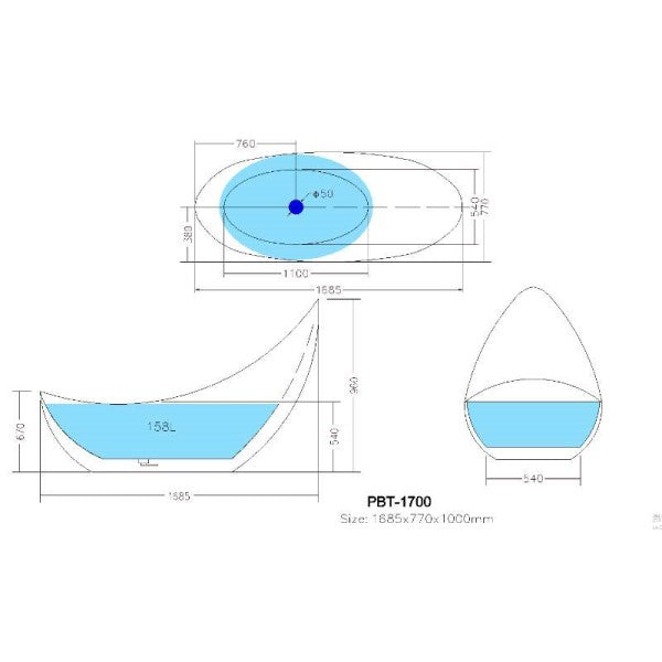 KDK Posh Freestanding Bath with Overflow, White Gloss - 1490mm/ 1685mm ...